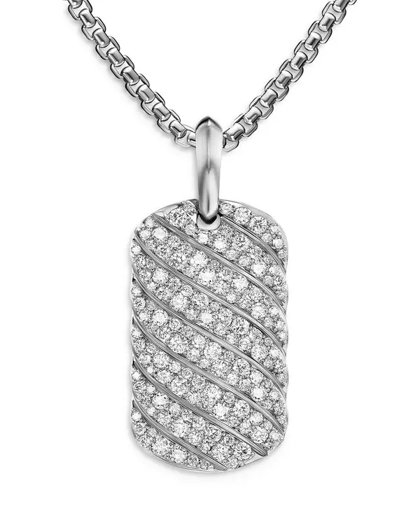 David Yurman Sculpted Cable Tag With Diamonds - Silver