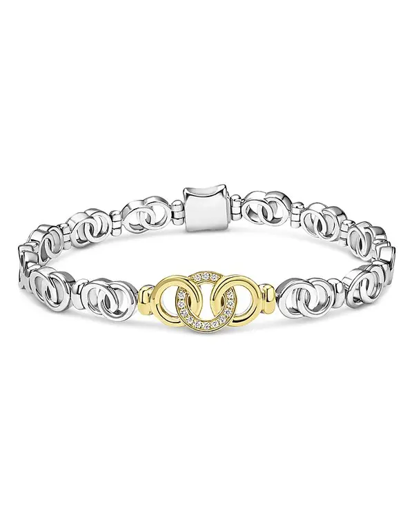 Lagos 18k Yellow Gold & Sterling Silver Signature Caviar Diamond Link Bracelet - Silver/gold