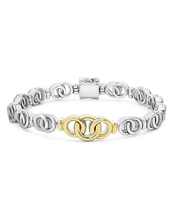 Lagos 18k Yellow Gold & Sterling Silver Caviar Interlocking Link Bracelet - Silver/gold