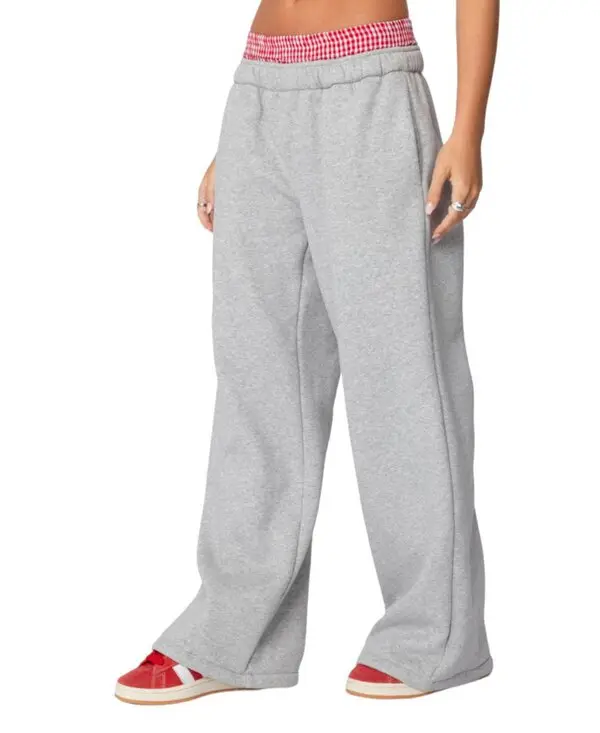 EDIKTED Gingham Boxer Detail Sweatpants - Gray