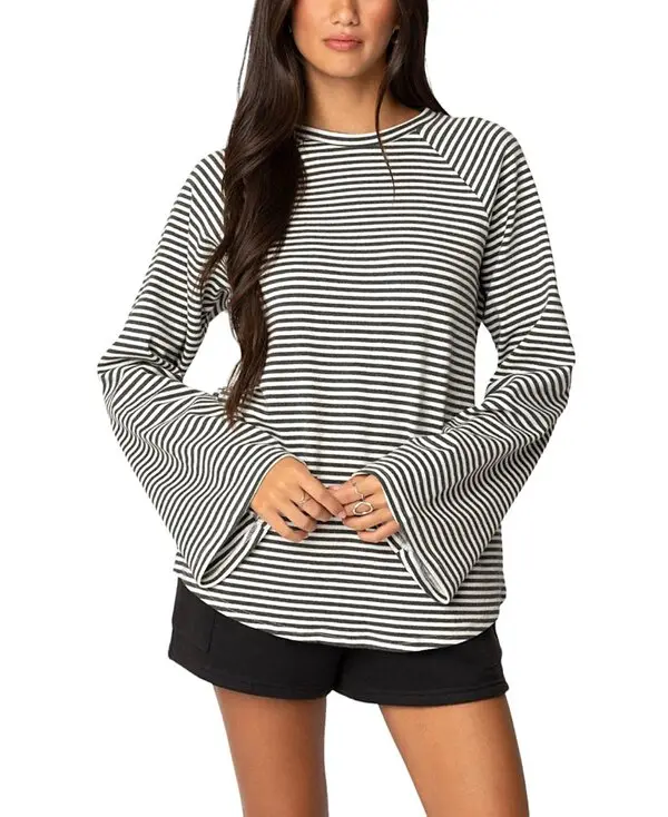 EDIKTED Stripey Oversized Bell Sleeve Top