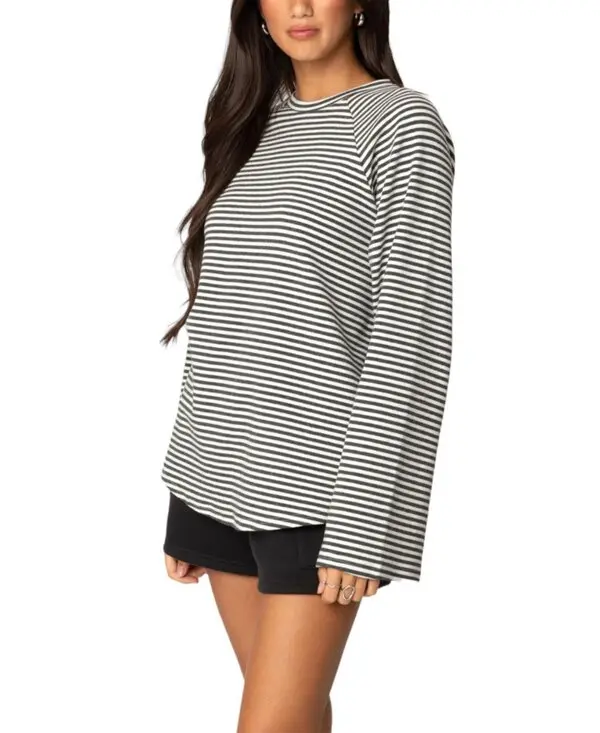 EDIKTED Stripey Oversized Bell Sleeve Top