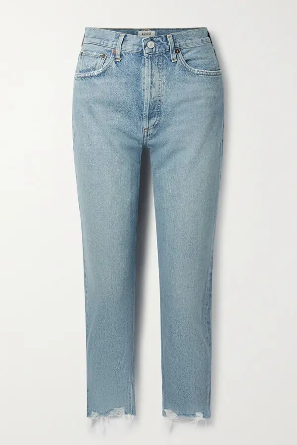 AGOLDE Riley Distressed Cropped Jeans - Blue