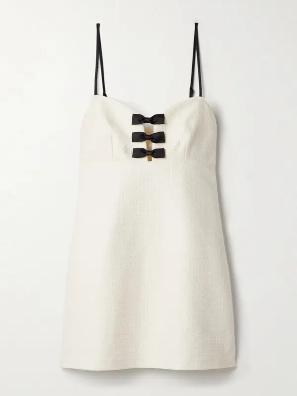 LoveShackFancy Adelaide Bow-embellished Cotton-tweed Mini Dress