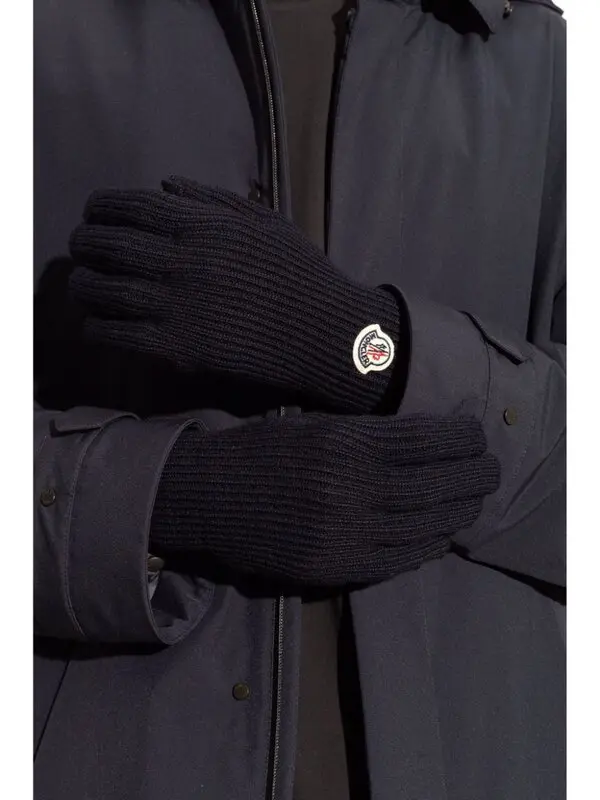 Moncler Logo-patch Knitted Gloves - Blue