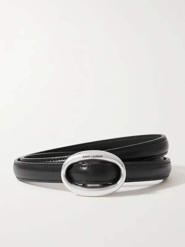 Saint Laurent Glossed Leather Skinny Belt - Black