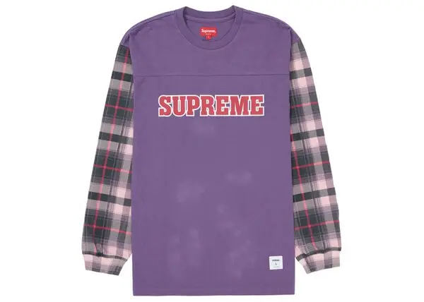 Supreme Plaid Sleeve Long Sleeve Tee Shirt - Dusty Purple
