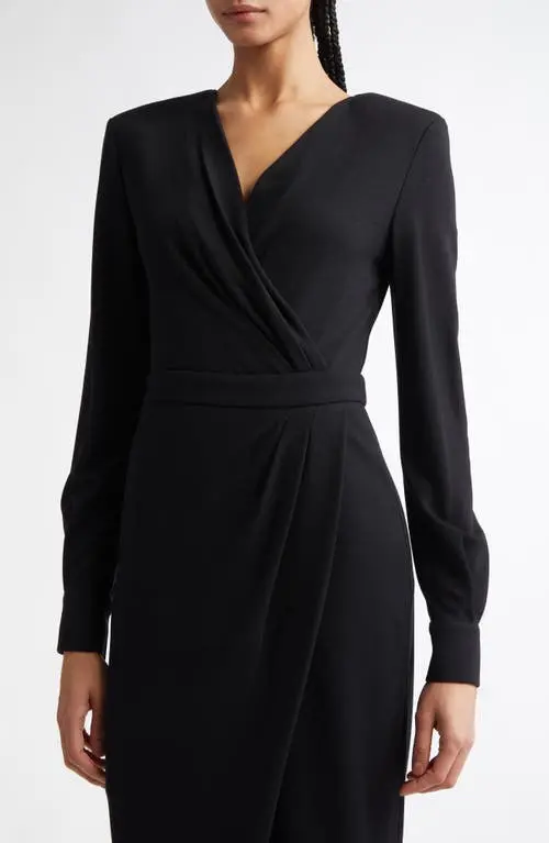 Max Mara Virtus Long-Sleeve Faux-Wrap Jersey Dress In Black - 50% Off |  Editorialist