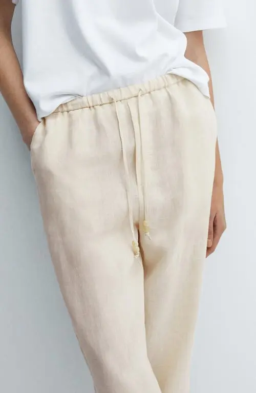 Mango Linen Drawstring Straight Leg Pants