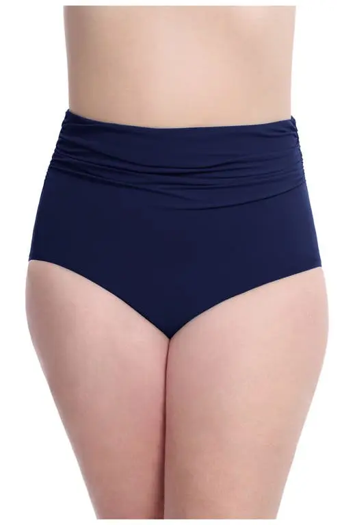 GOTTEX Full Figure High Waist Bikini Bottom - Navy