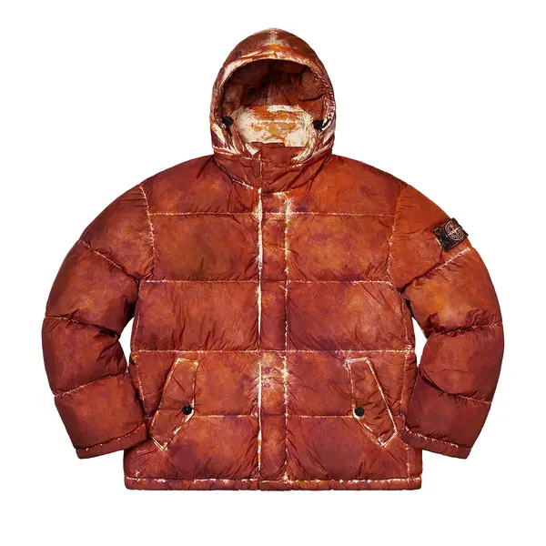 Supreme X Stone Island Painted Camo Crinkle Down Jacket - Orange