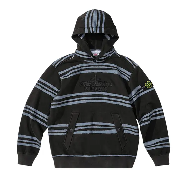 Supreme X Stone Island Warp Stripe Hooded Sweatshirt - Black