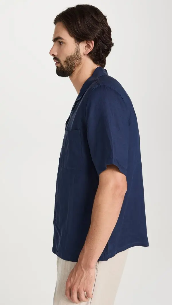 Onia Air Linen Convertible Vacation Shirt - Deep Navy