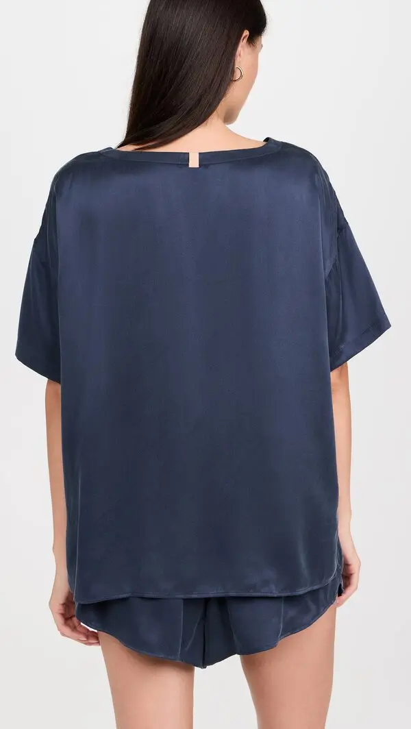 Lunya Washable Silk Tee Shorts Set - Deep Blue