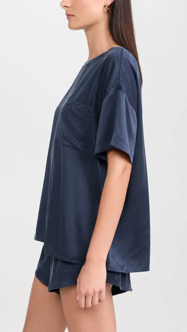 Lunya Washable Silk Tee Shorts Set - Deep Blue