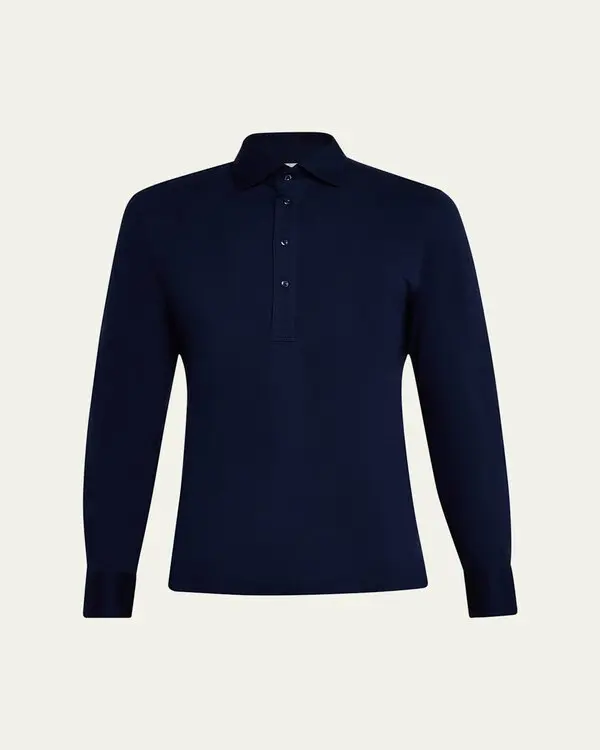 Brunello Cucinelli Long-sleeve Pique Polo Shirt - Navy