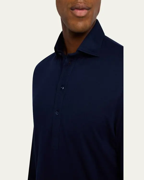 Brunello Cucinelli Long-sleeve Pique Polo Shirt - Navy
