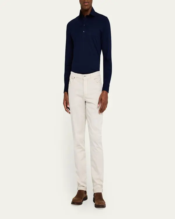 Brunello Cucinelli Long-sleeve Pique Polo Shirt - Navy