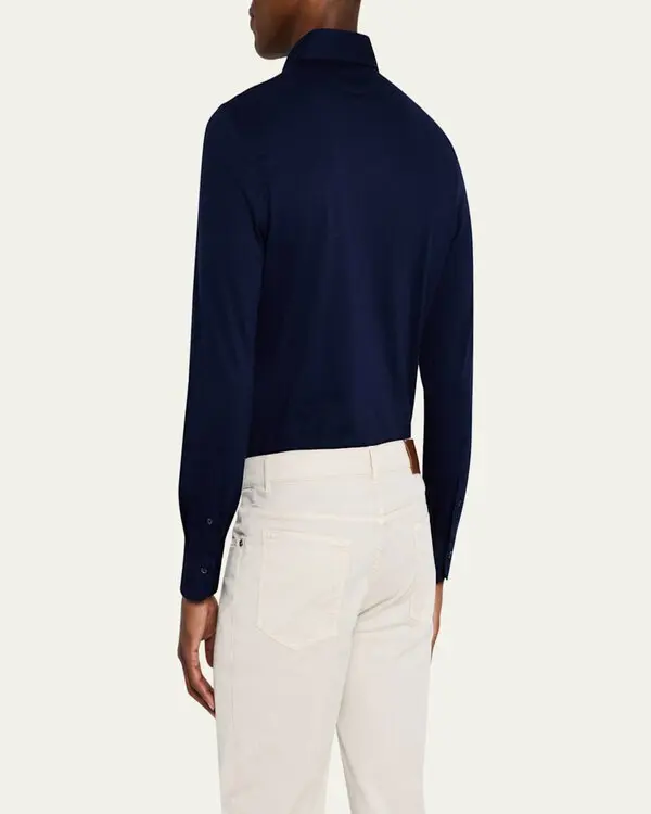 Brunello Cucinelli Long-sleeve Pique Polo Shirt - Navy