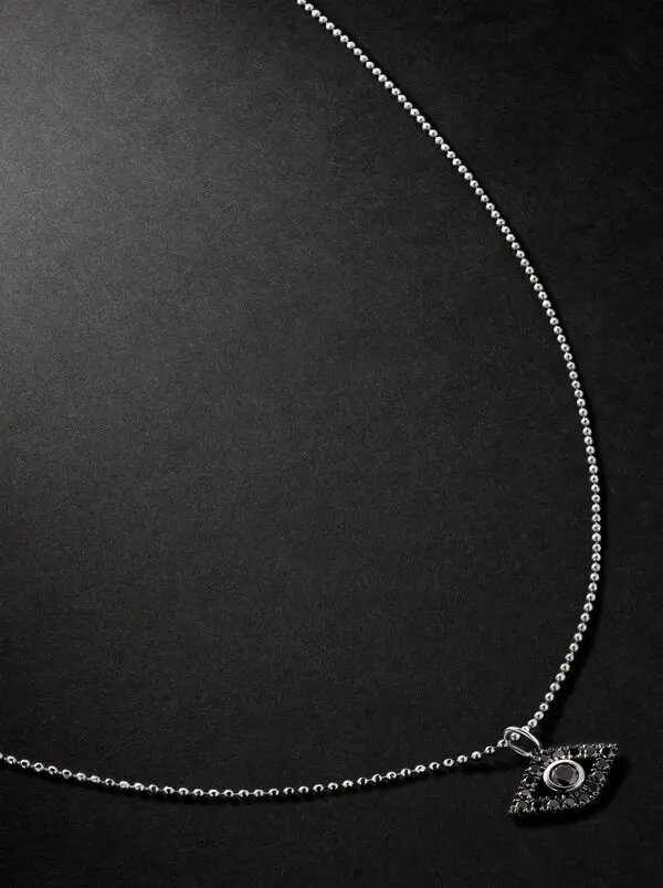 SYDNEY EVAN Evil Eye Rhodium-plated Diamond Pendant Necklace - Silver
