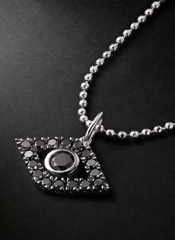 SYDNEY EVAN Evil Eye Rhodium-plated Diamond Pendant Necklace