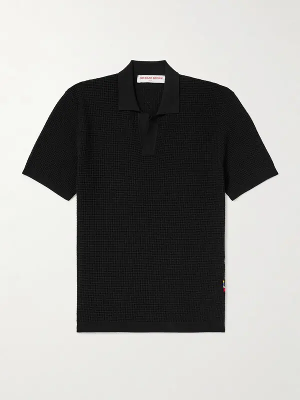 Orlebar Brown Roddy Waffle-knit Polo Shirt - Black