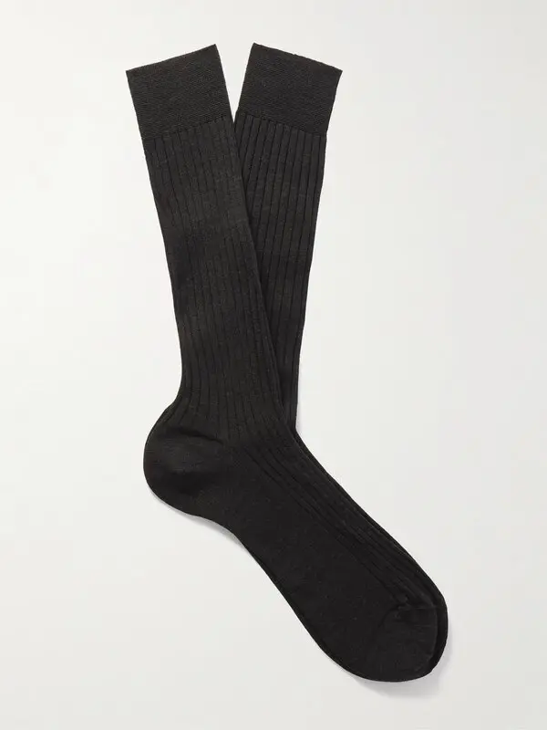 Mr P. Ribbed Merino Wool-blend Socks - Gray