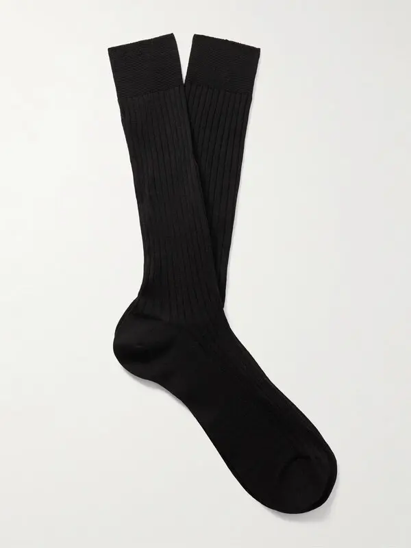 Mr P. Ribbed Merino Wool-blend Socks - Black