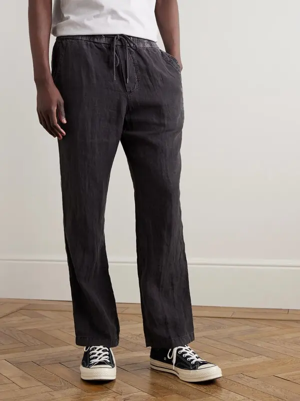 JAMES PERSE Straight-leg Garment-dyed Linen Trousers - Gray
