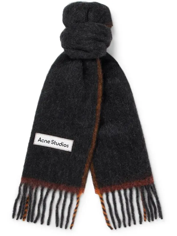 Acne Studios Vally Fringed Knitted Scarf - Black