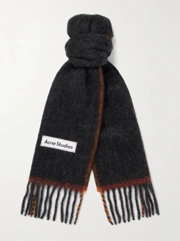Acne Studios Vally Fringed Knitted Scarf - Black
