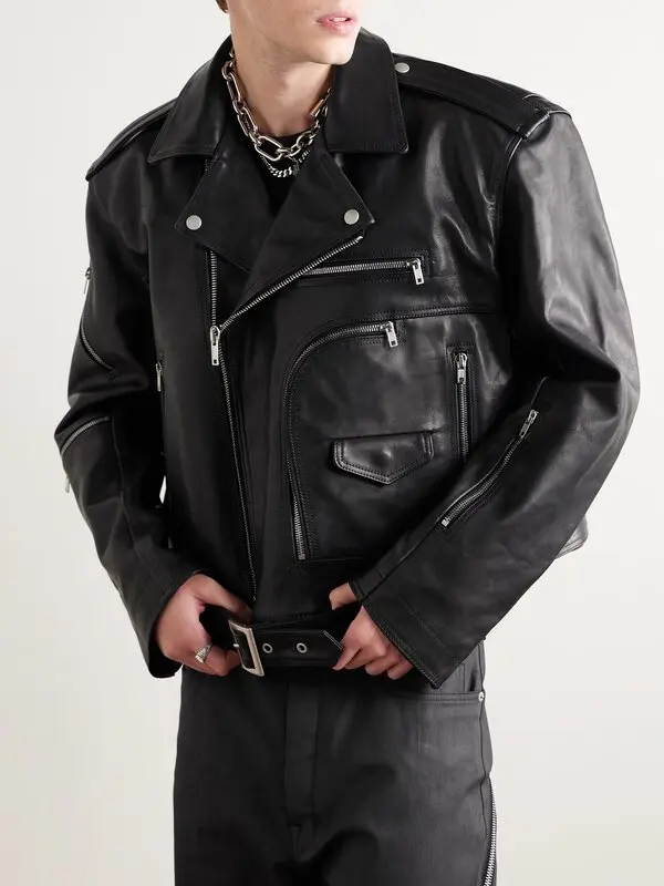 Rick Owens Cropped Buckled Leather Biker Jacket In Black - 50% Off