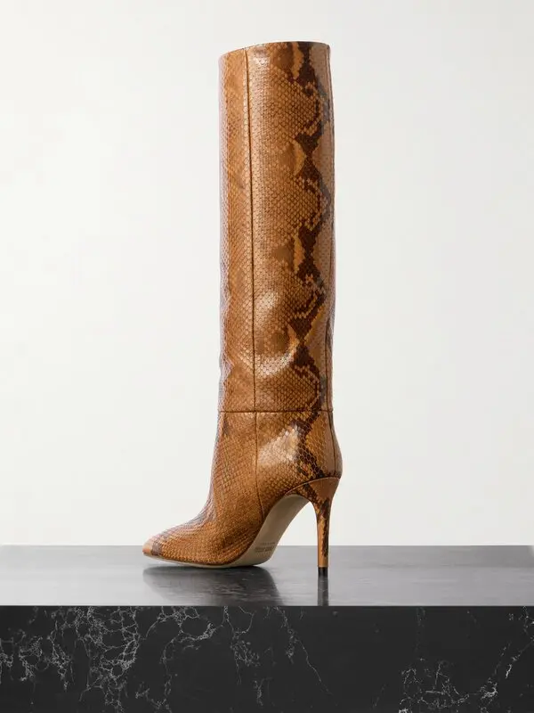 Paris Texas Stiletto Snake-effect Leather Knee Boots