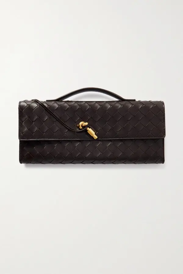Bottega Veneta Andiamo Long Intrecciato Leather Clutch - Brown