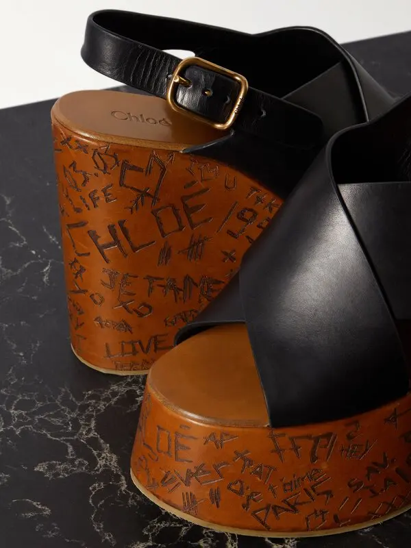 Chloé Maxime Leather Slingback Platform Wedge Sandals