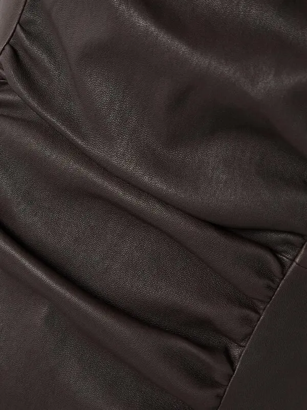 Staud Bowery Gathered Leather Midi Dress