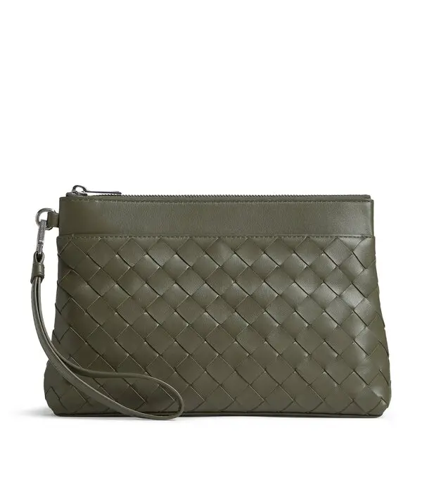 Bottega Veneta Leather Intrecciato Prism Pouch - Green