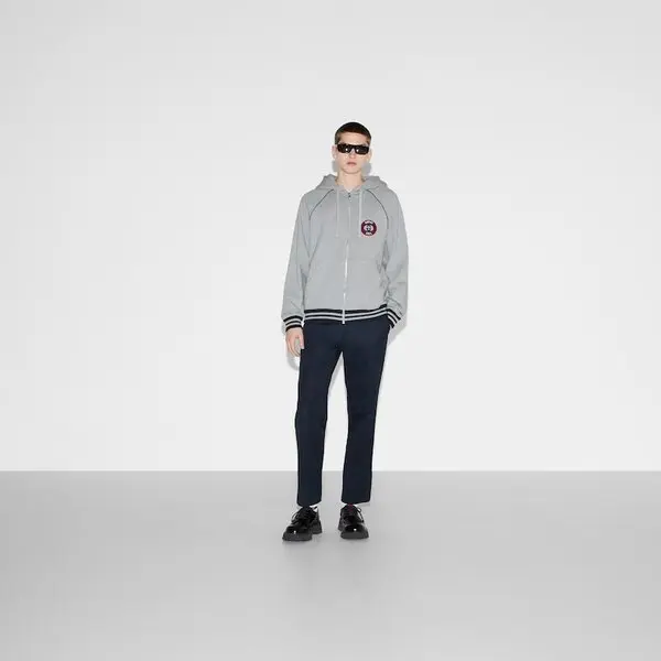 Gucci Light Felted Cotton Blend Zipped Jacket With Interlocking