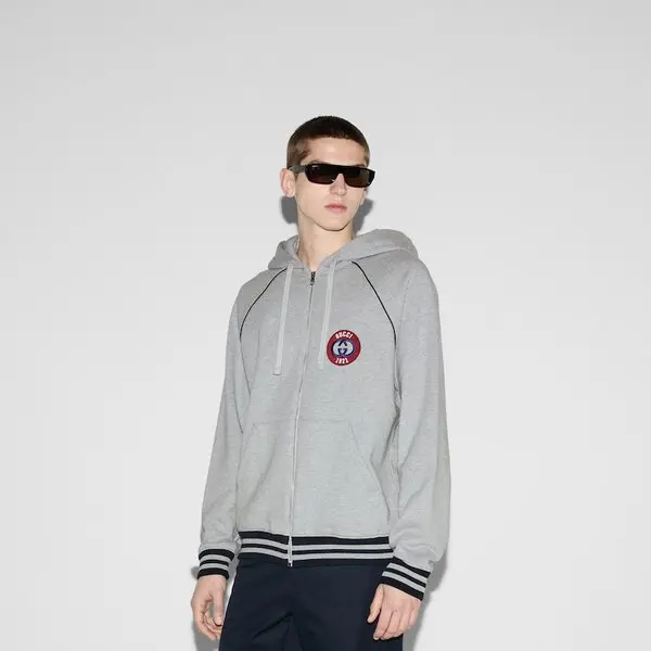 Gucci Light Felted Cotton Blend Zipped Jacket With Interlocking