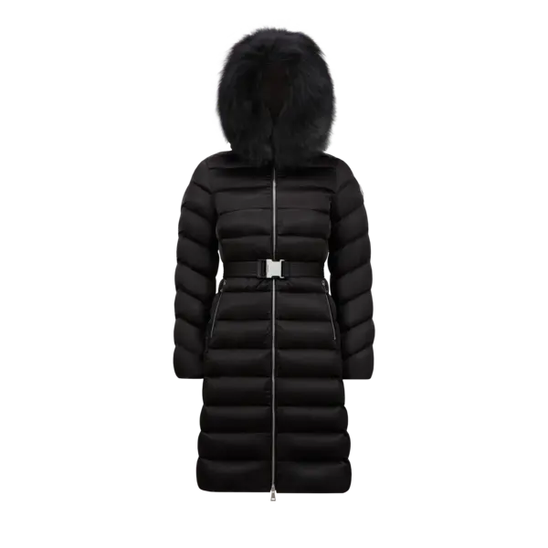 Moncler Leersie Hooded Shearling Long Down Jacket - Black