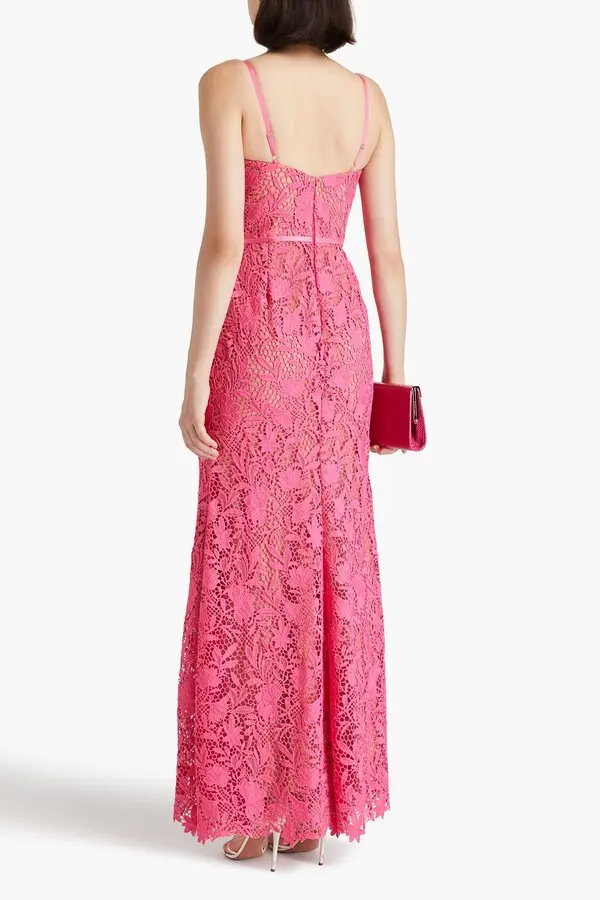 Marchesa Satin-Trimmed Guipure Lace And Tulle Gown - Pink - 75% Off |  Editorialist