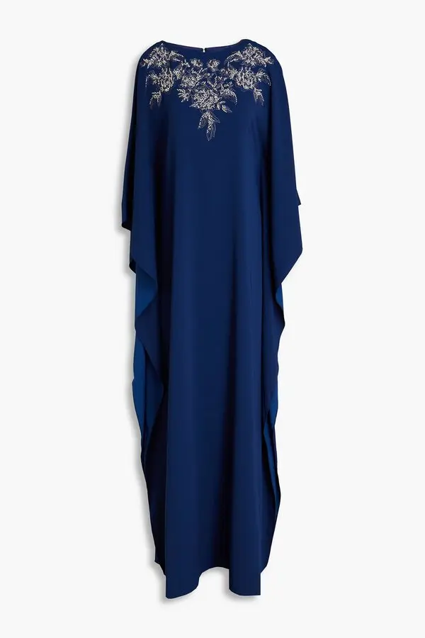 Marchesa Embellished Crepe Kaftan - Navy
