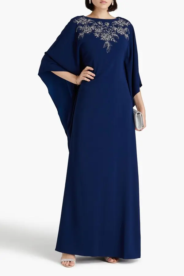 Marchesa Embellished Crepe Kaftan - Navy