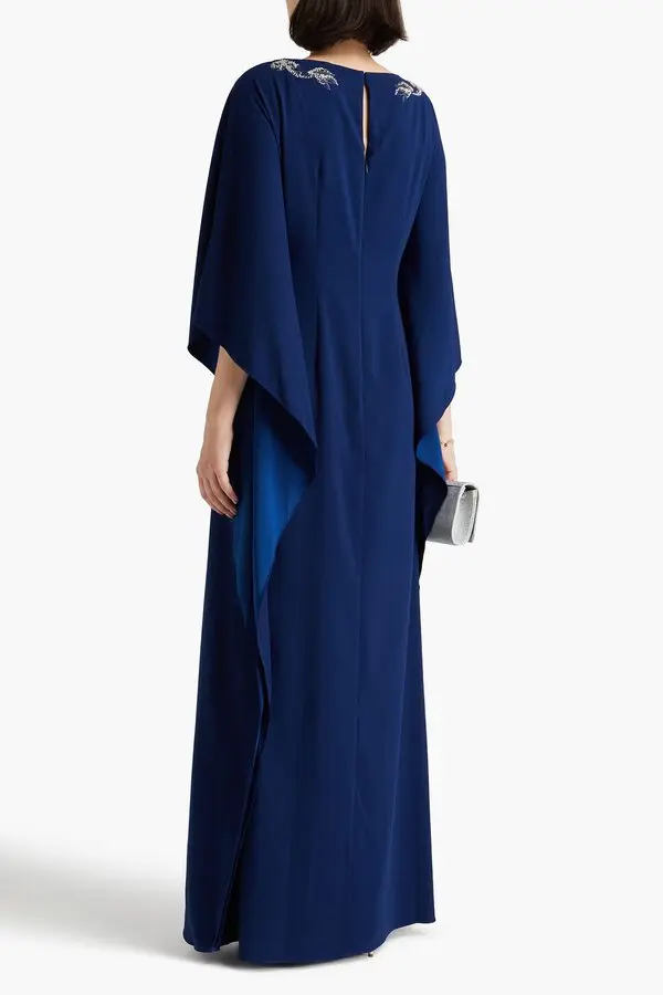 Marchesa Embellished Crepe Kaftan - Navy