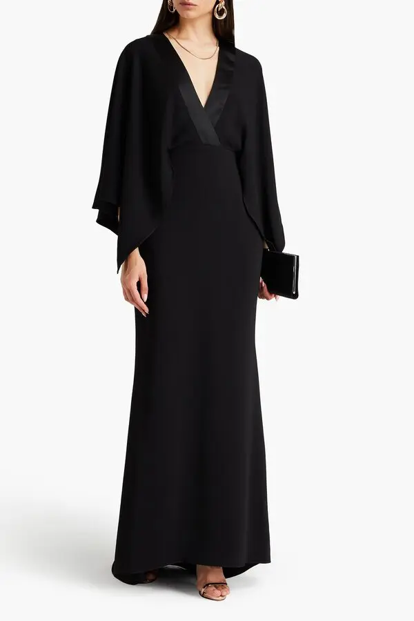 Badgley Mischka Draped Satin-trimmed Crepe Gown