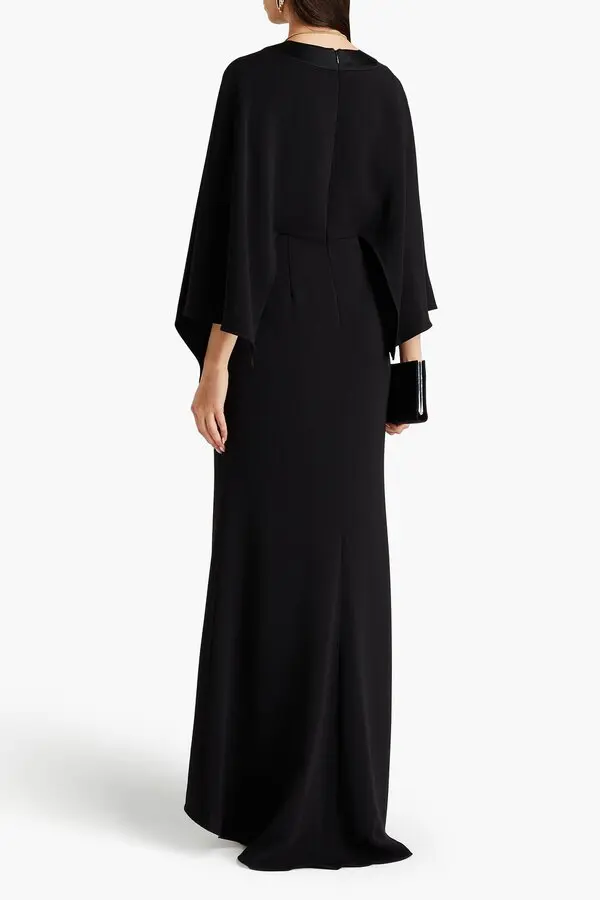 Badgley Mischka Draped Satin-trimmed Crepe Gown