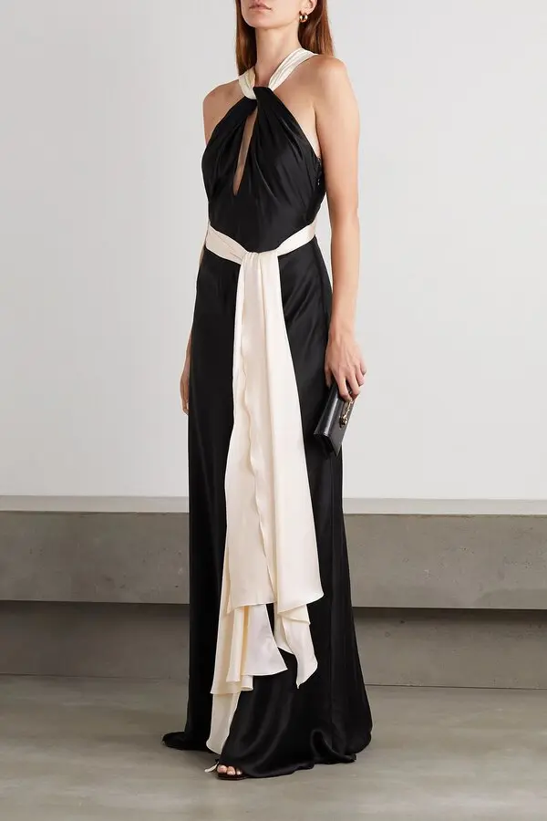 Redemption Belted Two-tone Silk-satin Gown