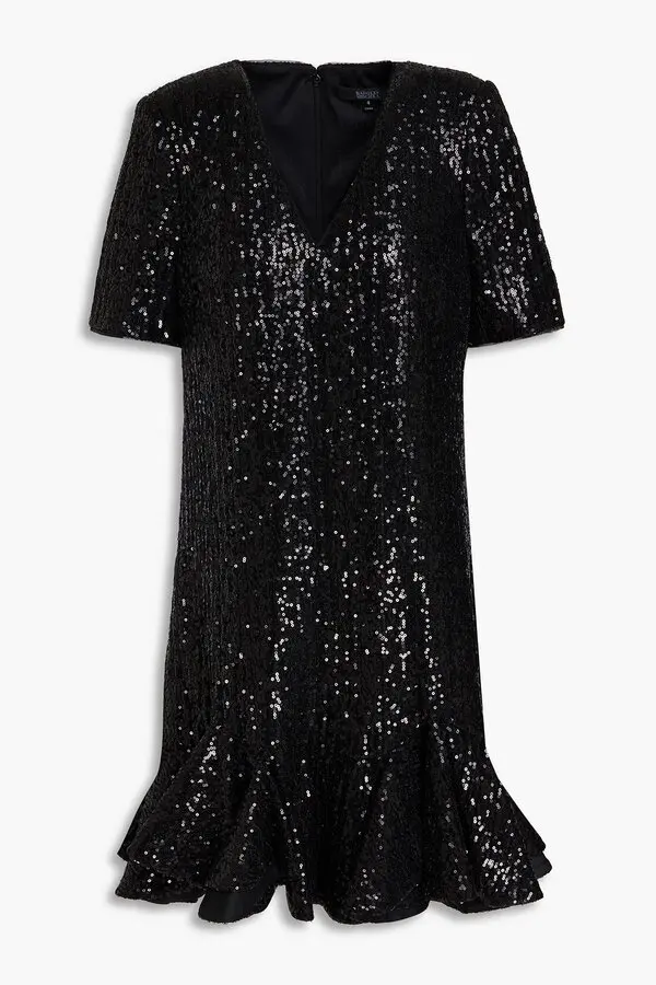 Badgley Mischka Women's Sequined Flounce Cocktail Dress - Black - Size 6