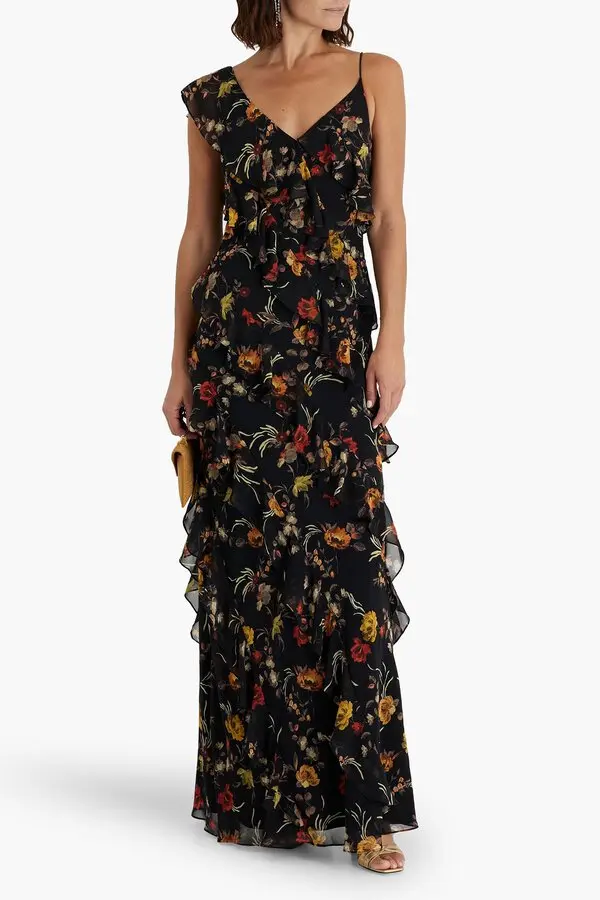 mikael aghal ruffled chiffon dress Mikael Aghal Ruffled printed chiffon dress - Women - Black Dresses