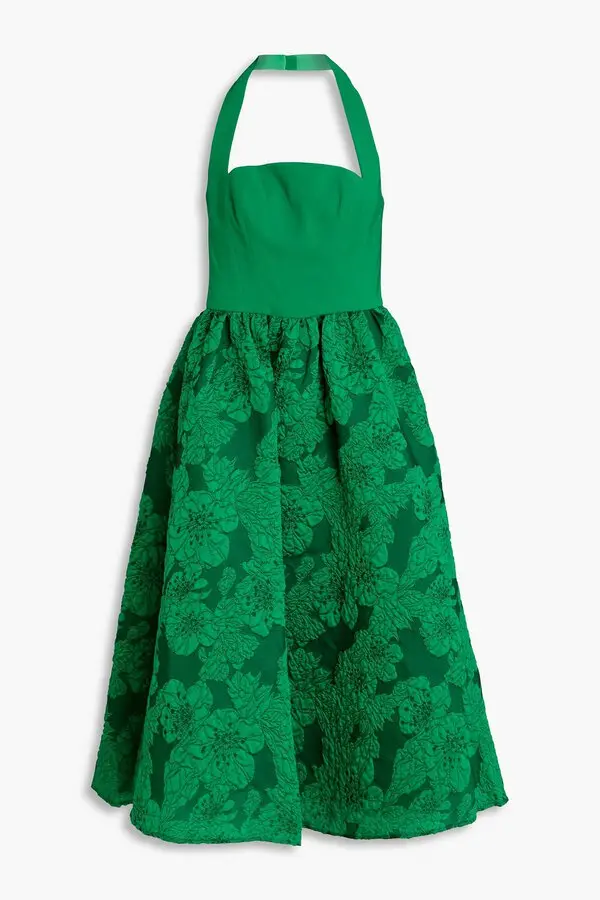 Marchesa Cloqué And Crepe Halterneck Midi Dress